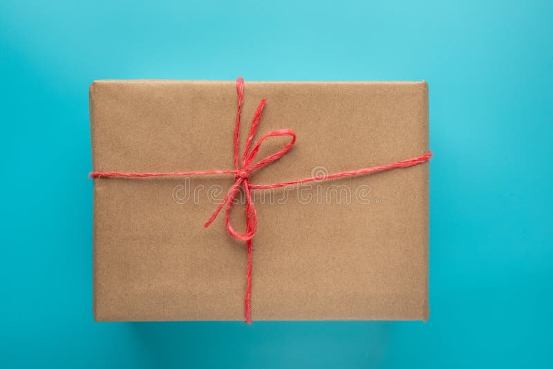 Flat Lay of Gift on Blue Background Stock Photo - Image of fabric ...