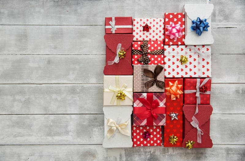 Flat Lay with Gift Boxes, Ribbons, Decorations Stock Photo - Image of ...