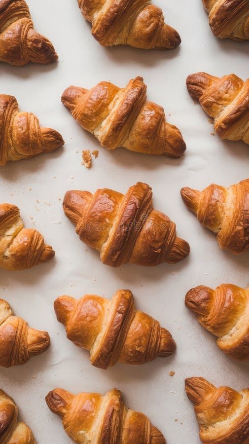 Flat Lay of Golden-brown Croissants with Flaky Texture Arranged Side by ...