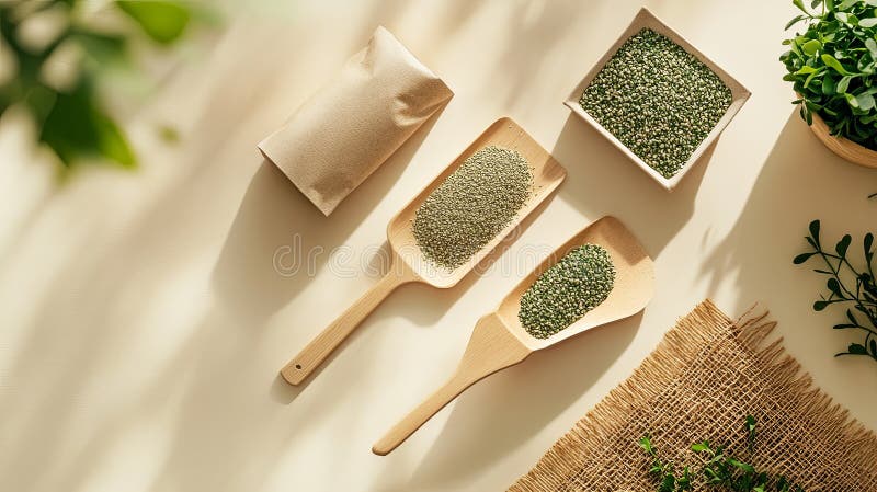 A Flat Lay of Grass Seed Packets and a Small Hand Trowel Styled on a ...