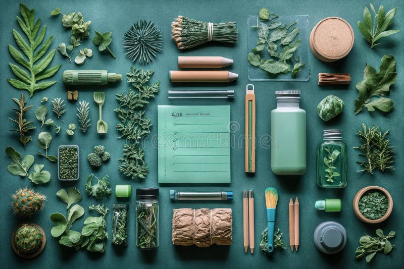 Flat Lay of Green Objects on a Green Background Stock Photo - Image of ...