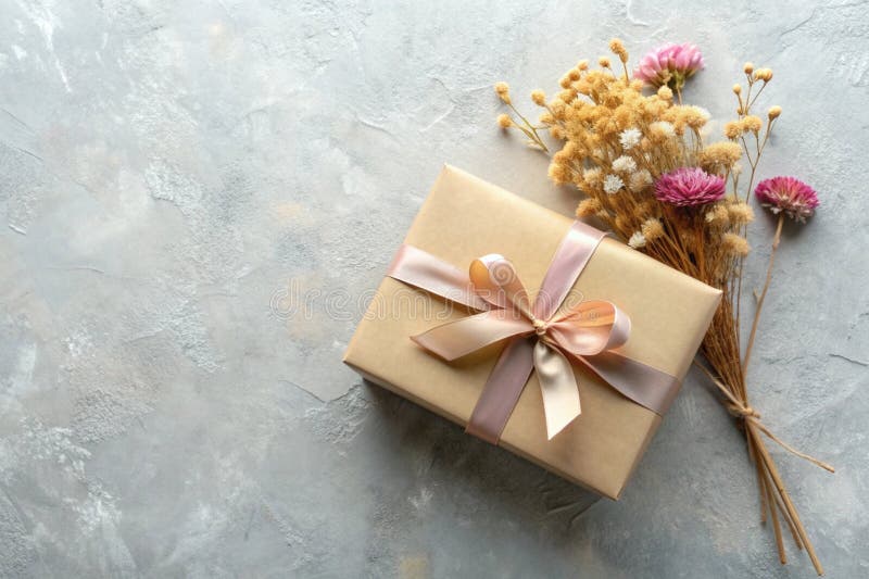 Flat Lay Greeting Card Mockup with a Gift Box Stock Illustration ...