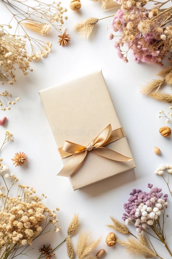 Flat Lay Greeting Card Mockup with a Gift Box Stock Illustration ...