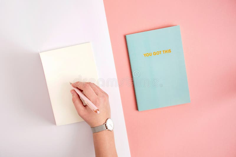 Flat Lay of Hand Writing in Notebook Stock Image - Image of pencil ...