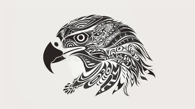 Flat Lay of a Hawk Head with Intricate Tribal Patterns. Stock ...