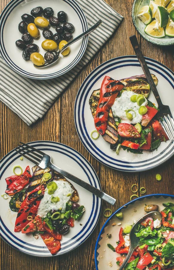Flat-lay of Healthy Vegetarian Dinner Table Setting Stock Image - Image ...