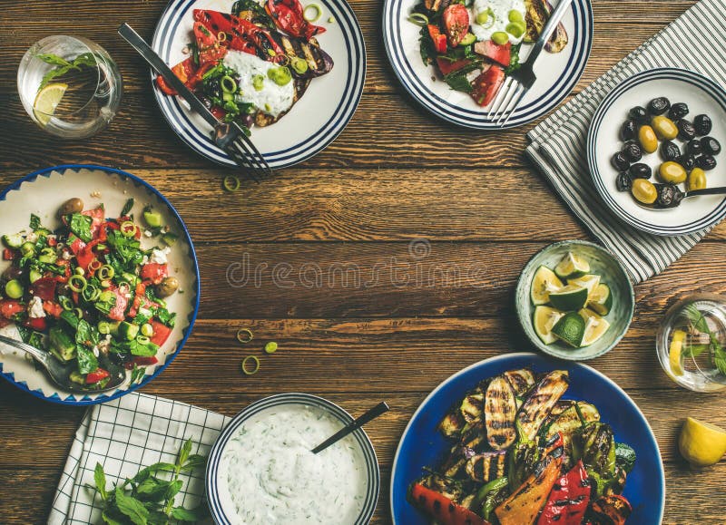 Flat-lay of Healthy Vegetarian Dinner Table Setting Stock Image - Image ...