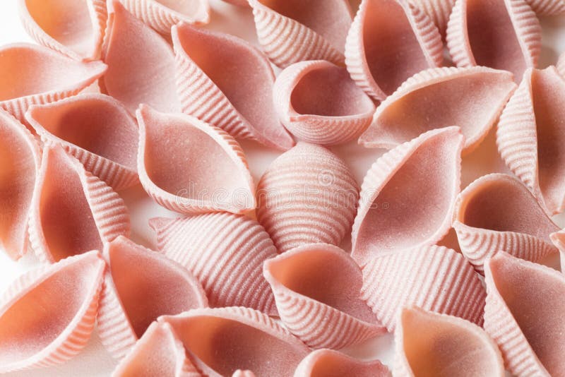 Close Up Pink Shell Pasta for Texture or Background Stock Image - Image ...