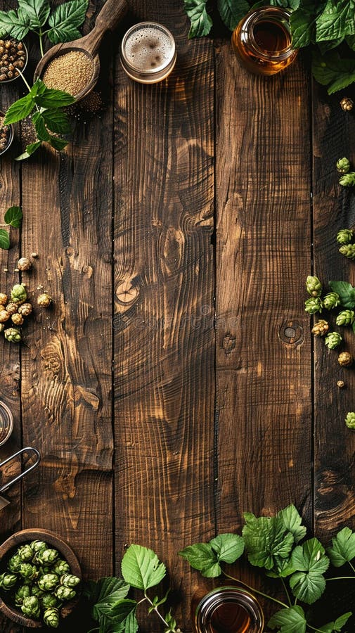 Flat Lay of Homebrewing Ingredients and Tools, Featuring Hops, Malt ...