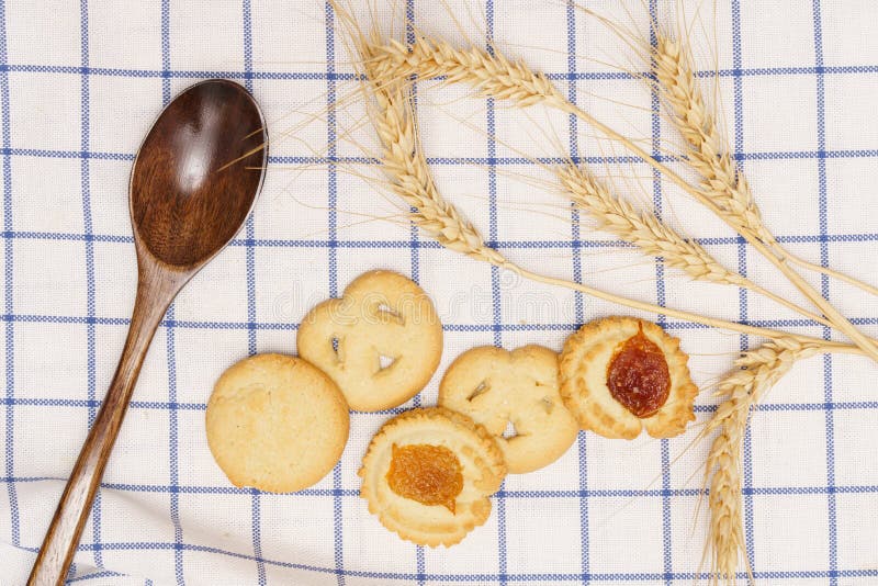 Flat Lay of Homemade Sweets, Set of Danish Butter Cookie on Blue ...