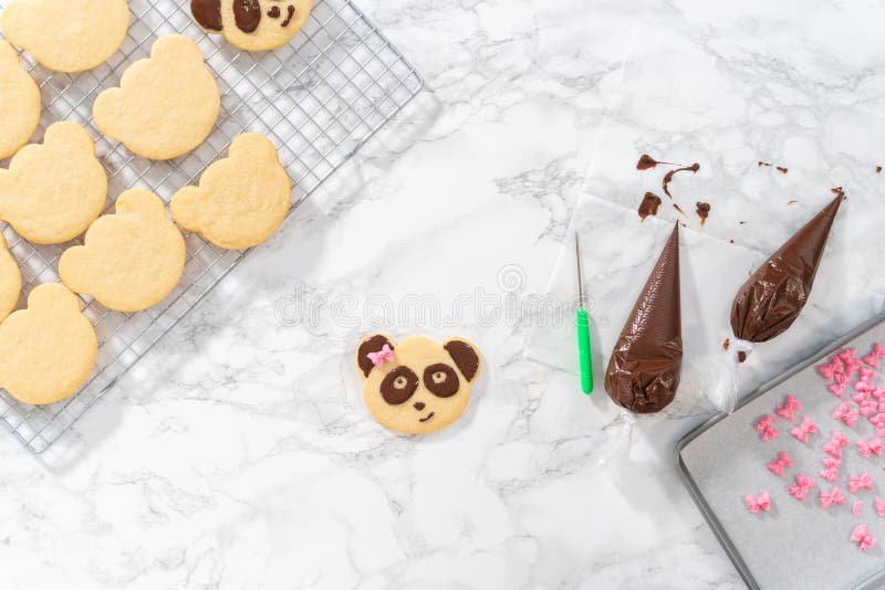 Panda Shaped Shortbread Cookies with Chocolate Icing Stock Image ...
