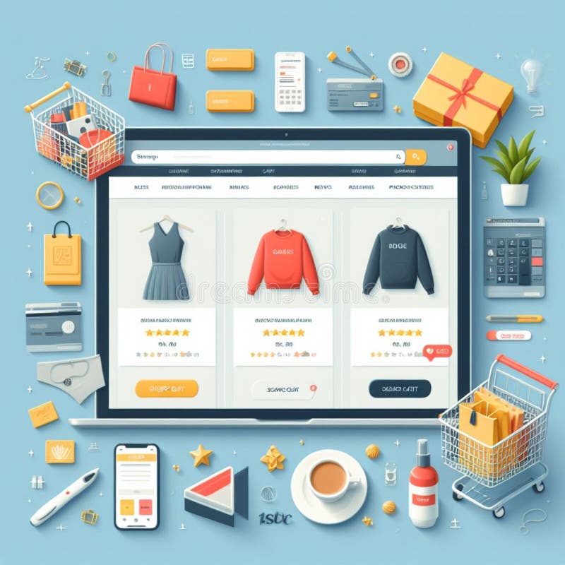 Flat Lay Illustration of an Online Shopping Interface on a Tablet with ...