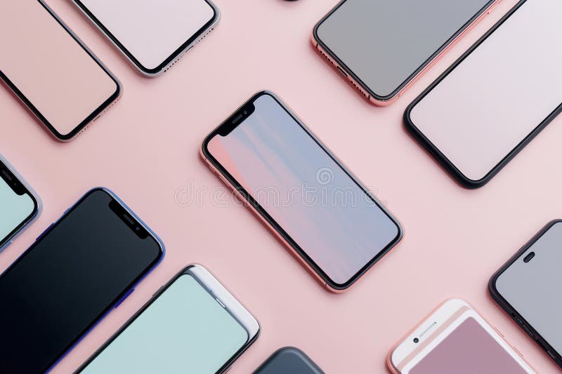 A Flat Lay Image Featuring Multiple Modern Smartphones in Various ...