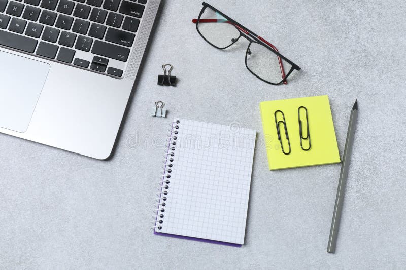 Flat Lay Image of Office Desk Table with Laptop, Office Supplies and ...