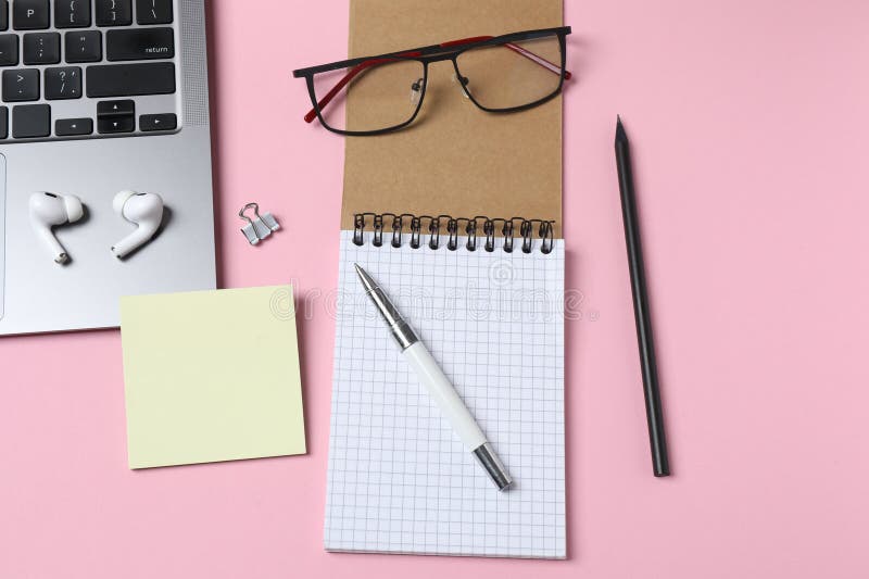 Flat Lay Image of Office Desk Table with Laptop, Office Supplies and ...