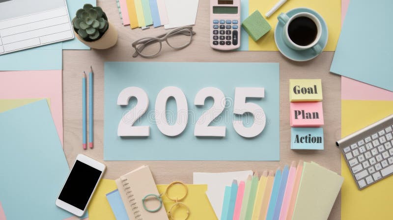 2025 New Year Goals Plan Action Success Workplace Desk Stock ...