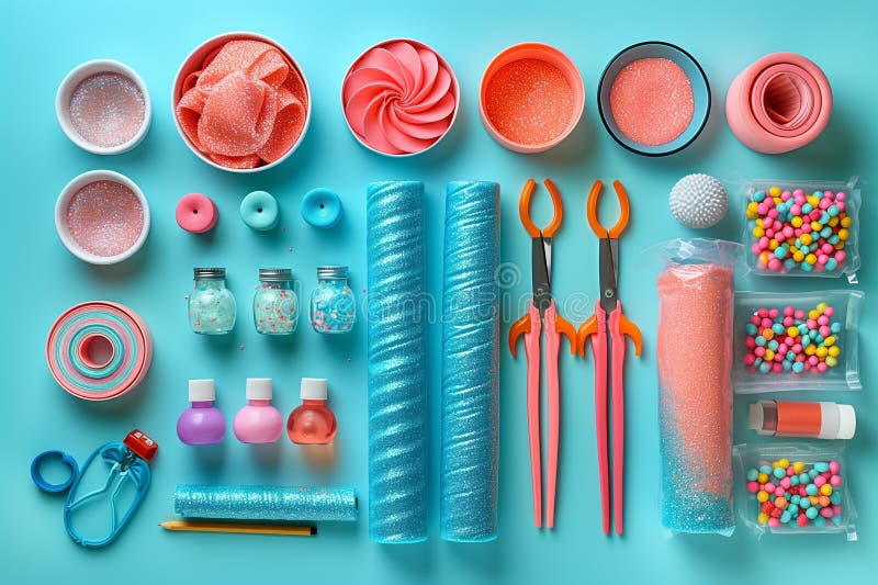 Assortment of Craft Supplies Arranged on a Blue Surface Stock Image ...