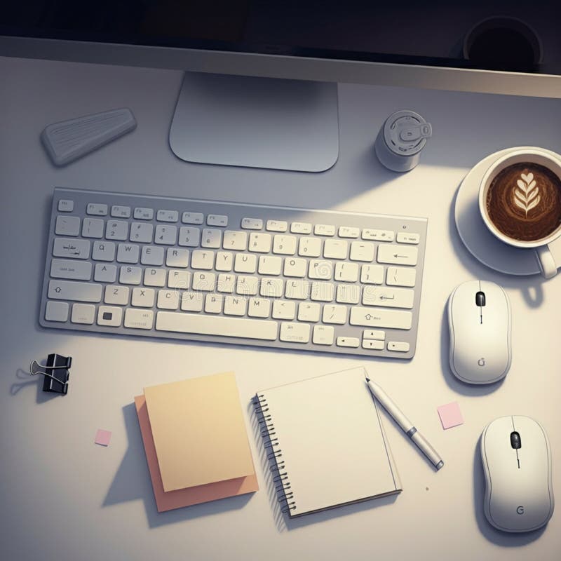 AI-Generated Image: Workspace with Keyboard, Mice, and Coffee for ...