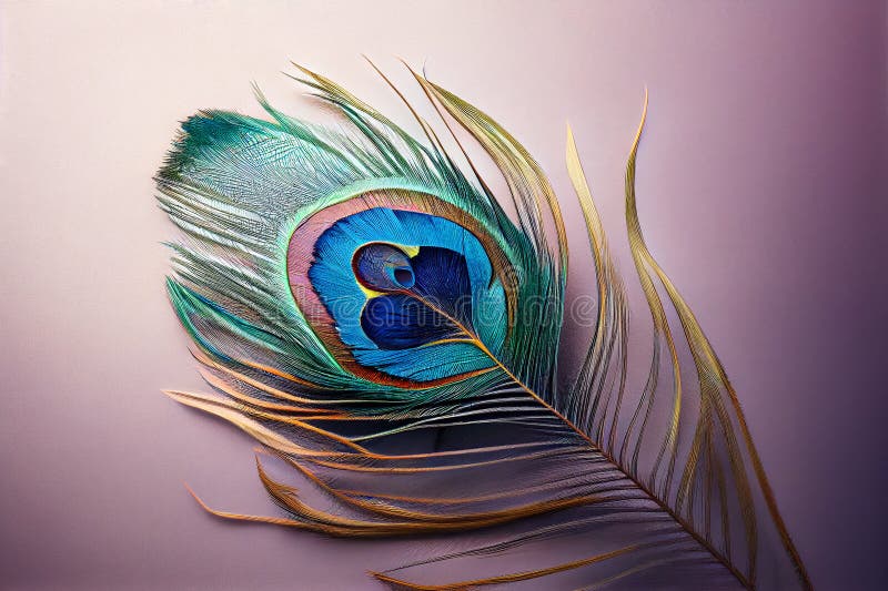 Flat Lay Image with Single Peacock Feather on Pastel Colored Background ...