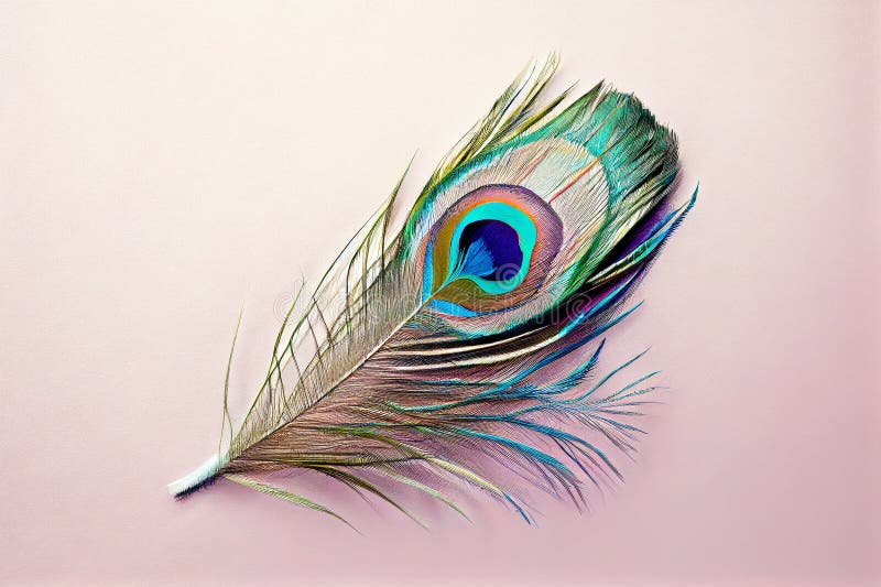 Flat Lay Image with Single Peacock Feather on Pastel Colored Background ...