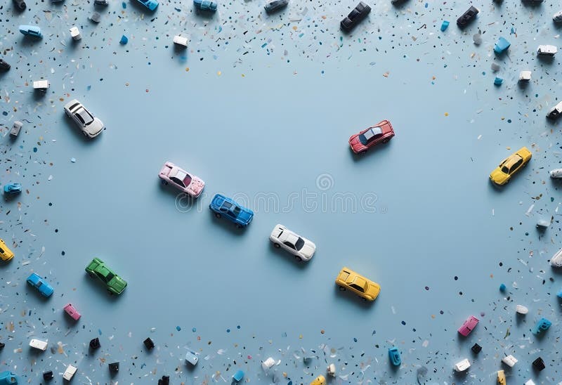 Flat Lay Image of Toy Cars Arranged in a Diagonal Pattern on a Light ...