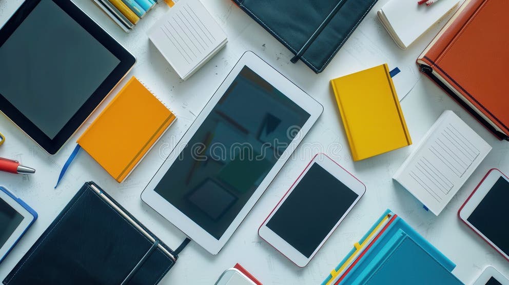A Flat Lay Image of Various Digital Tablets and E-readers Displaying ...