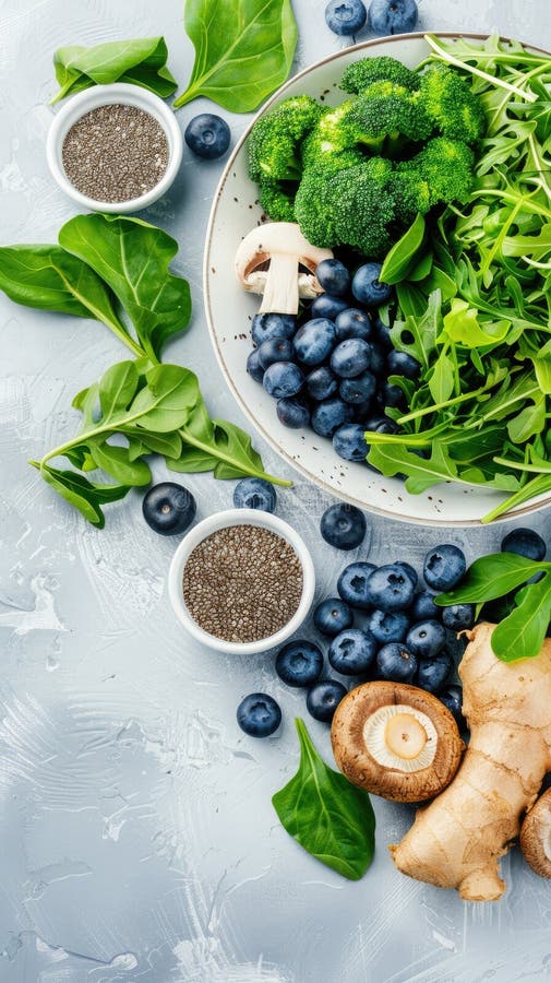 A Flat Lay Image of Various Healthy Foods, Including Chia Seeds ...