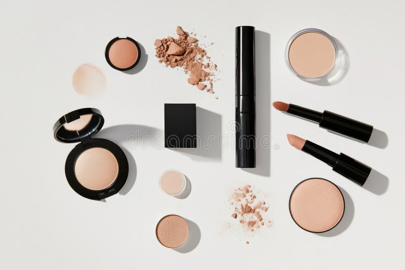 Flatlay of Makeup Products on White Background Stock Illustration ...