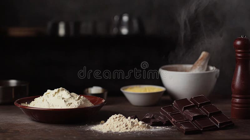 Flat Lay of Ingredients for Artisan Chocolate Making, Dark Chocolate ...