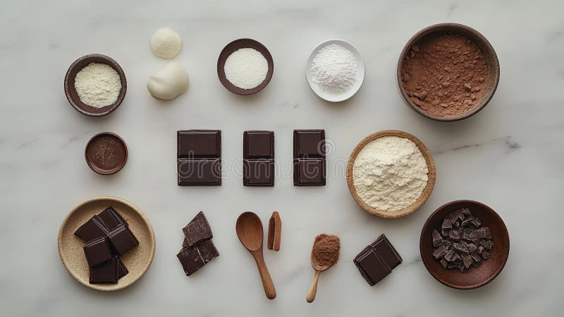 Flat Lay of Ingredients for Artisan Chocolate Making, Dark Chocolate ...