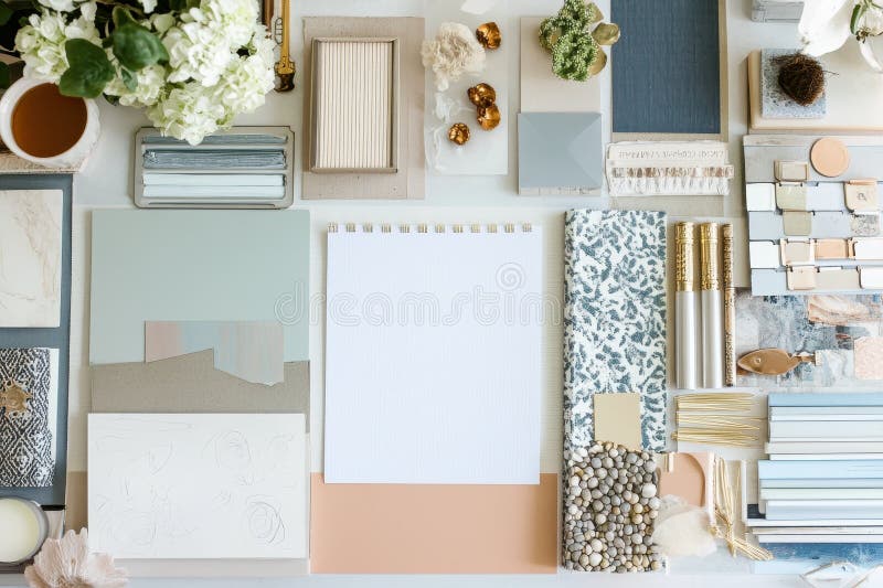 Flat Lay of Interior Design Elements and Samples Stock Illustration ...