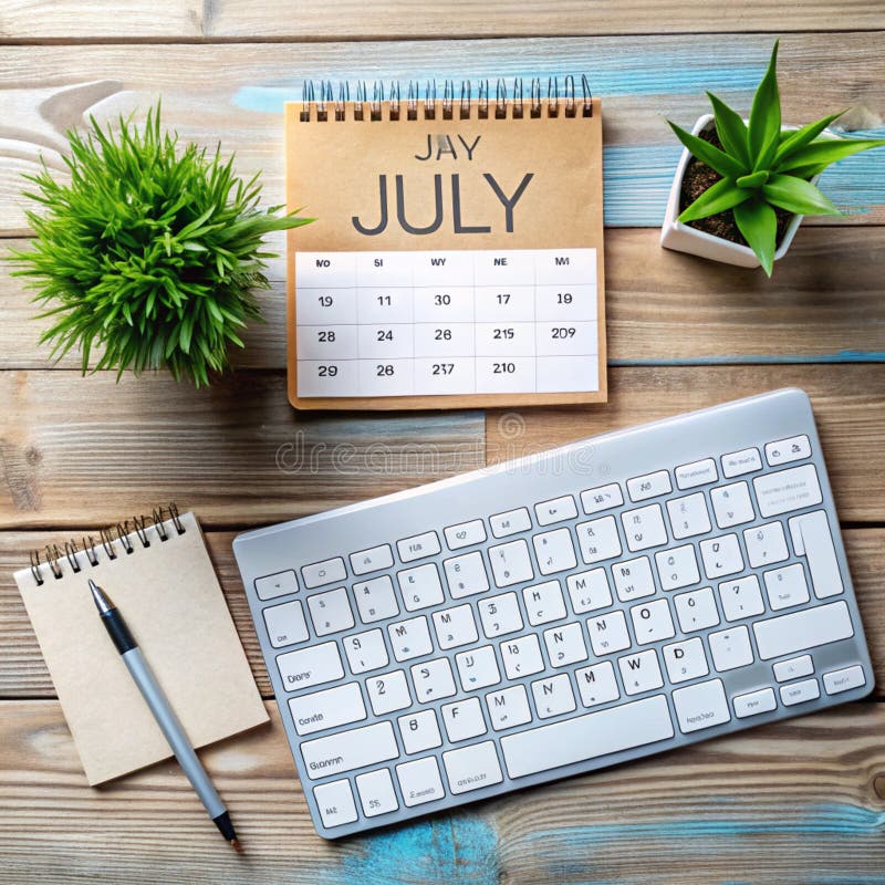 Flat Lay July Calendar and Keyboard Stock Illustration - Illustration ...