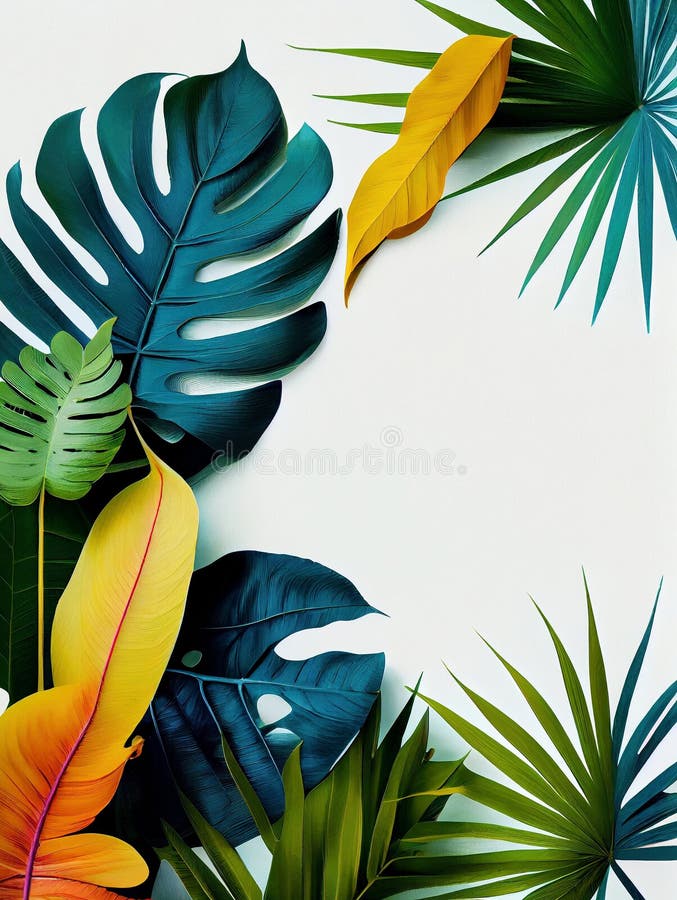 Flat Lay Layout Made of Tropical Leaves, Created with Generative AI ...