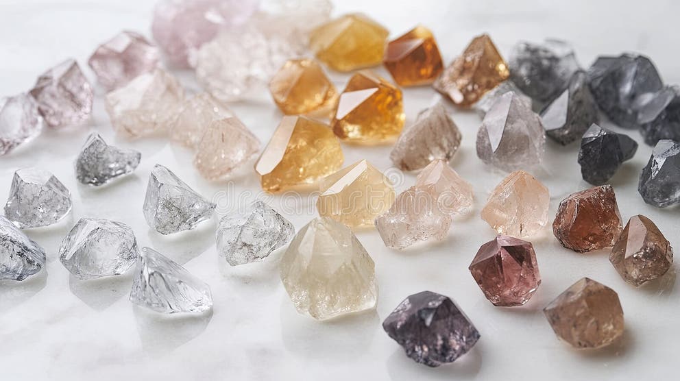 A Flat Lay of Loose Diamonds Arranged in a Gradient on a Light Marble ...