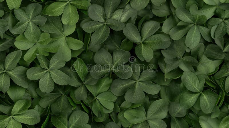 A Flat Lay of Lush Green Clover Leaves Forms a Complex Pattern, Perfect for Seasonal Themes and ...