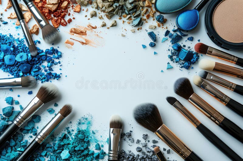 Makeup Brushes and Crumbled Eyeshadow on White Surface Editorial Photo ...