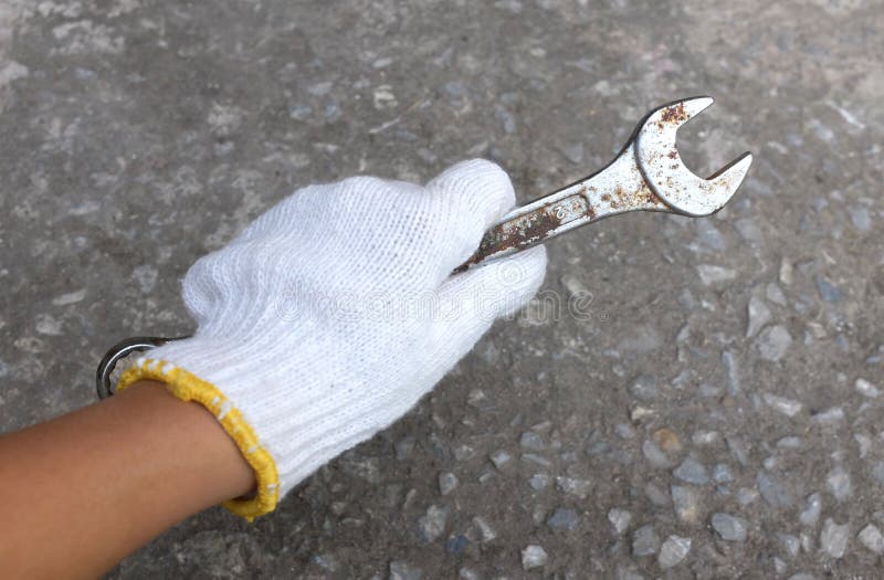 Man Hand Holding Old Rusty Spanner Mechanic Tool Stock Image - Image of ...