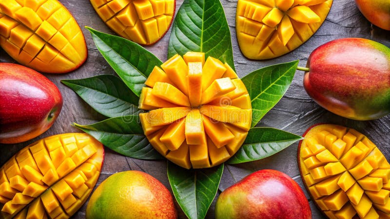 Flat Lay of Mango Fruit Texture with Slice Top View of Fruits Concept ...