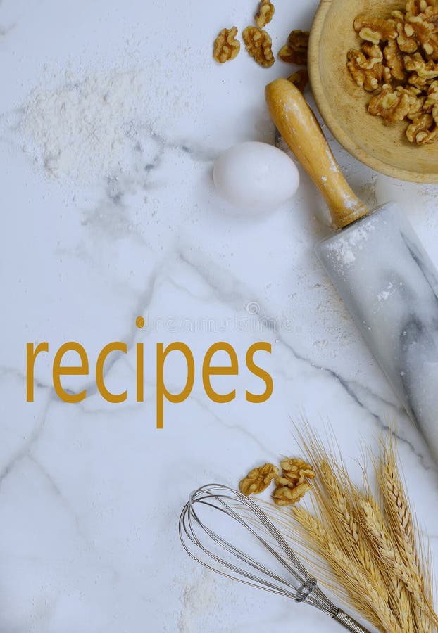 Flat Lay Kitchen and Food Items on Marble Table Top. Stock Image ...