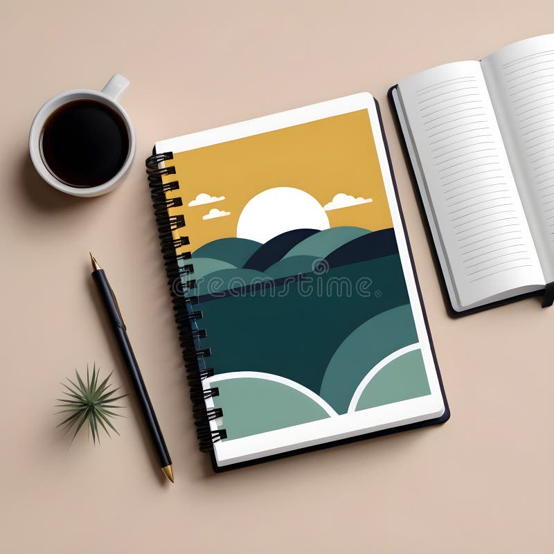 Flat Lay Minimalist Notebook Mockup with Modern Cover Stock ...