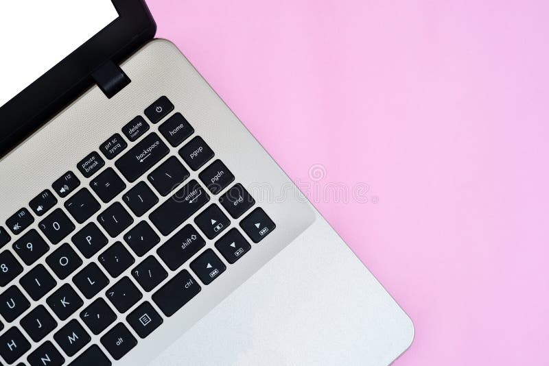 Flat Lay of Minimalist Silver Laptop with White Display for Copy Space ...