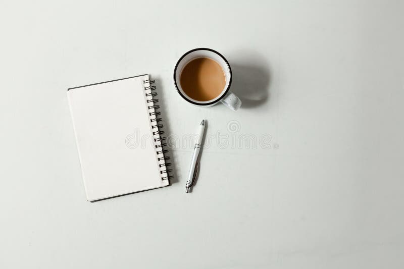Flat Lay Minimalistic Blank Notepad with Pen and Coffee - White ...