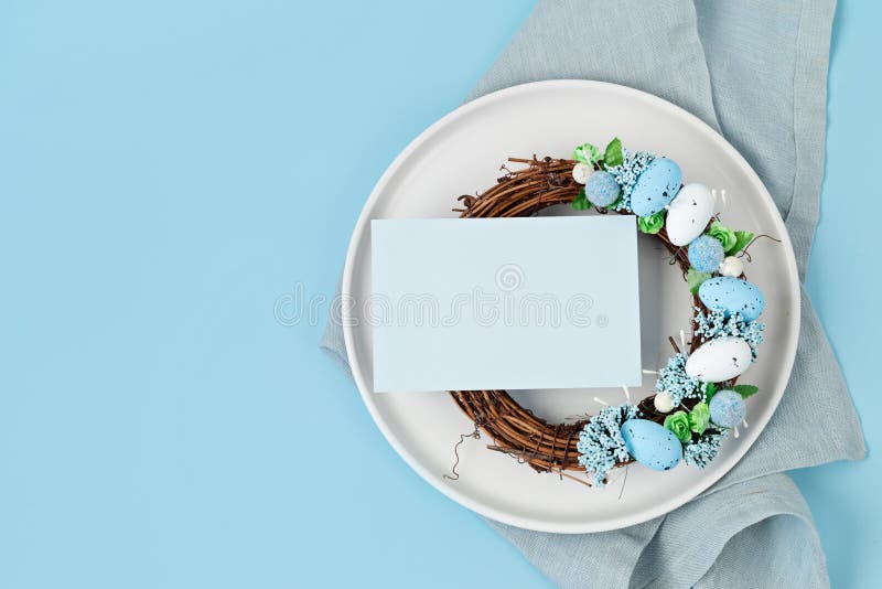 Flat Lay with Mockup Menu and Easter Decoration. Easter Wreath and ...