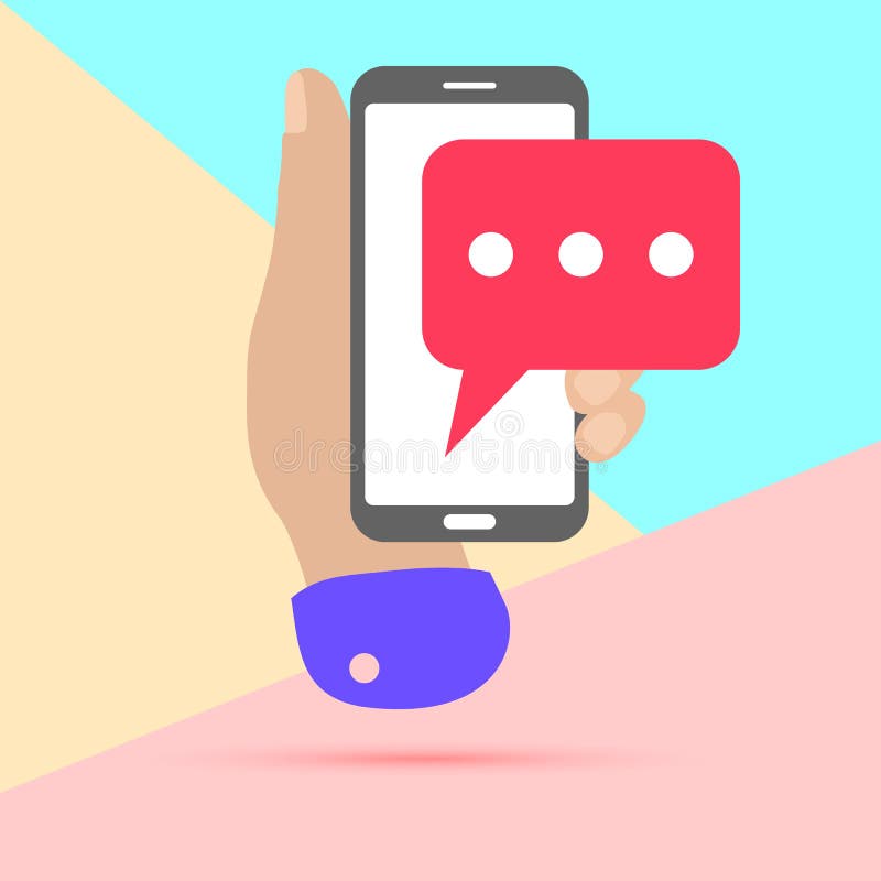 Flat Lay Modern Minimal Hand Holding Mobile Phone with Chat Message ...