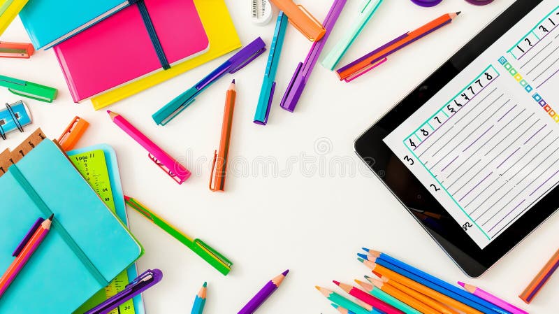 Flat Lay of a Modern Student Desk Showing Both a Handwritten School ...