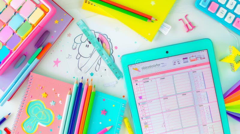 Flat Lay of a Modern Student Desk Showing Both a Handwritten School ...