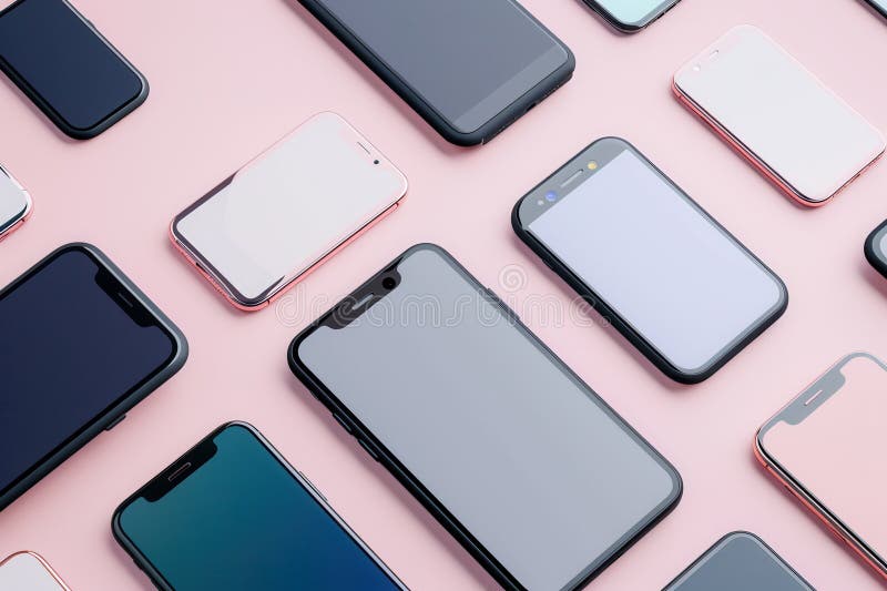 A Flat Lay of Multiple Modern Smartphones Arranged at Different Angles ...