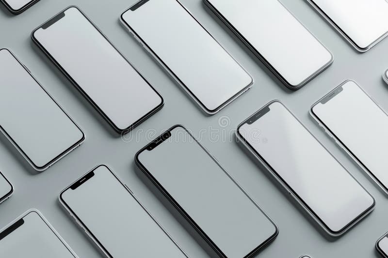 A Flat Lay of Multiple Modern Smartphones Arranged in a Grid Pattern on ...