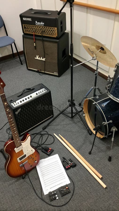 Flat Lay of Musical Instruments on Wooden Surface Generative AI. Stock ...