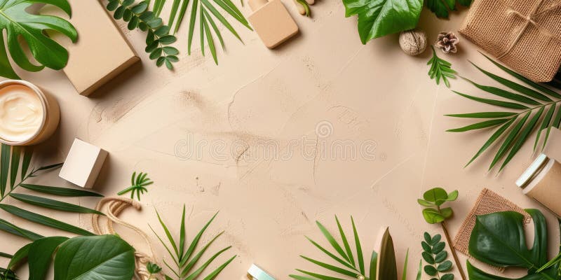 Flat Lay of Natural Packaging Materials Stock Image - Image of monstera ...